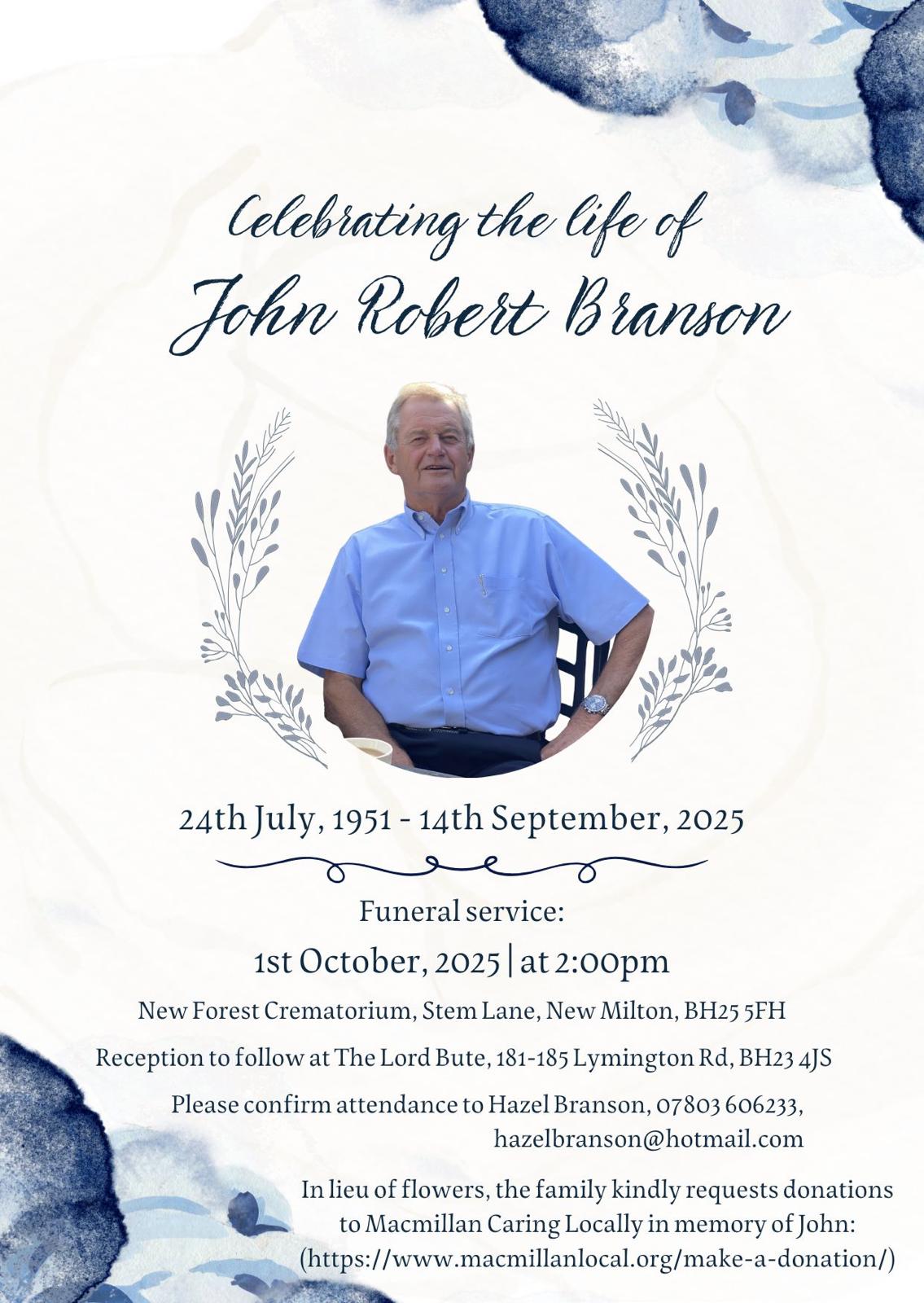 John Branson Deceased – SRCMYC/SRCMBC